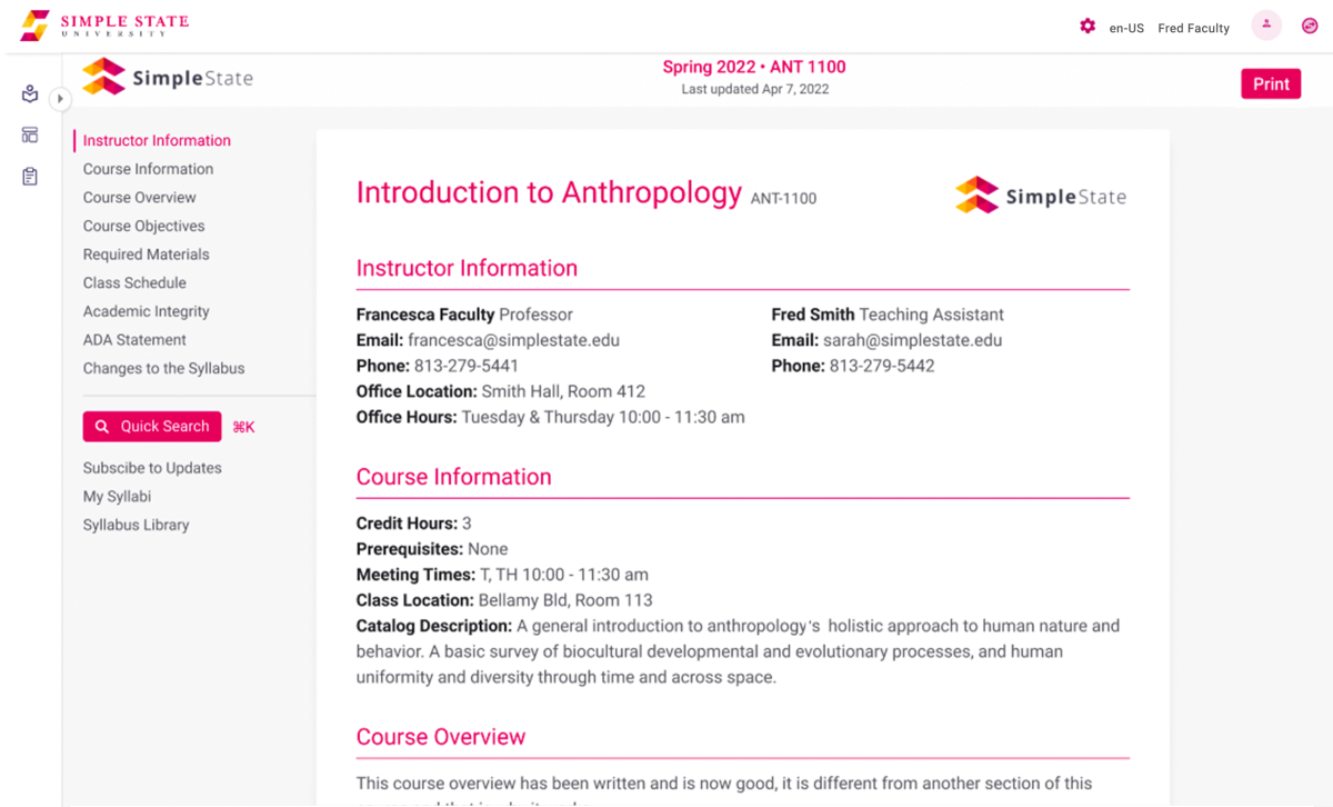 Syllabus template system - Simple Syllabus